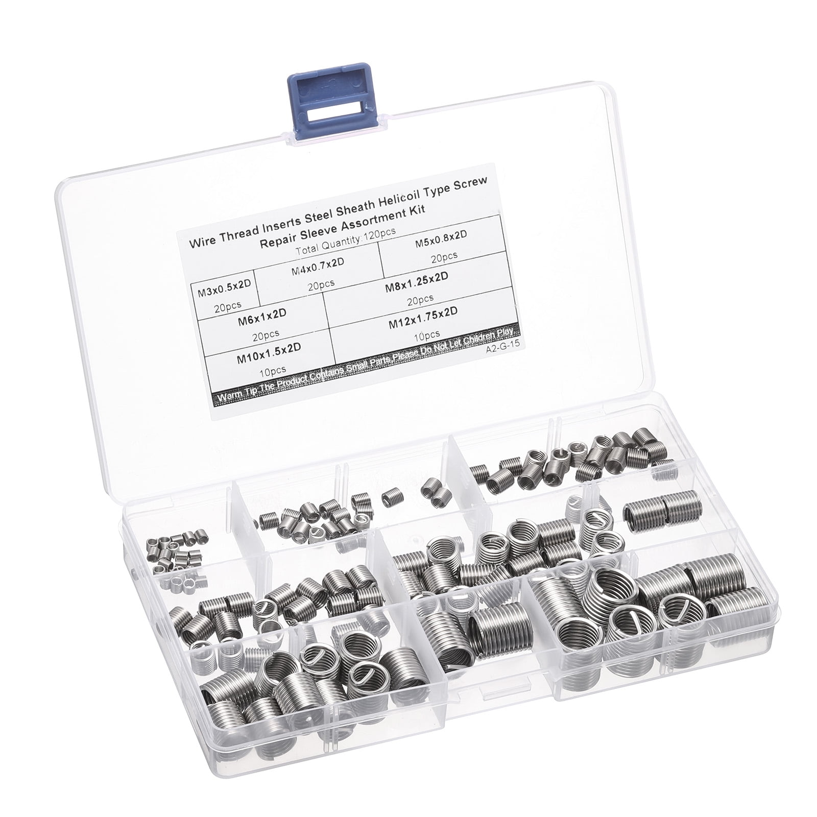 Uxcell 120pcs Wire Thread Insert Kit M3-M12 (2D) Metric 304 Stainless ...