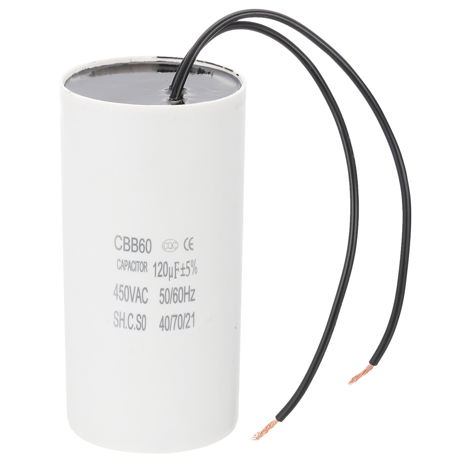 Uxcell 120uF CBB60 Capacitor, Run Capacitor with 2 Wires, AC 450V ...
