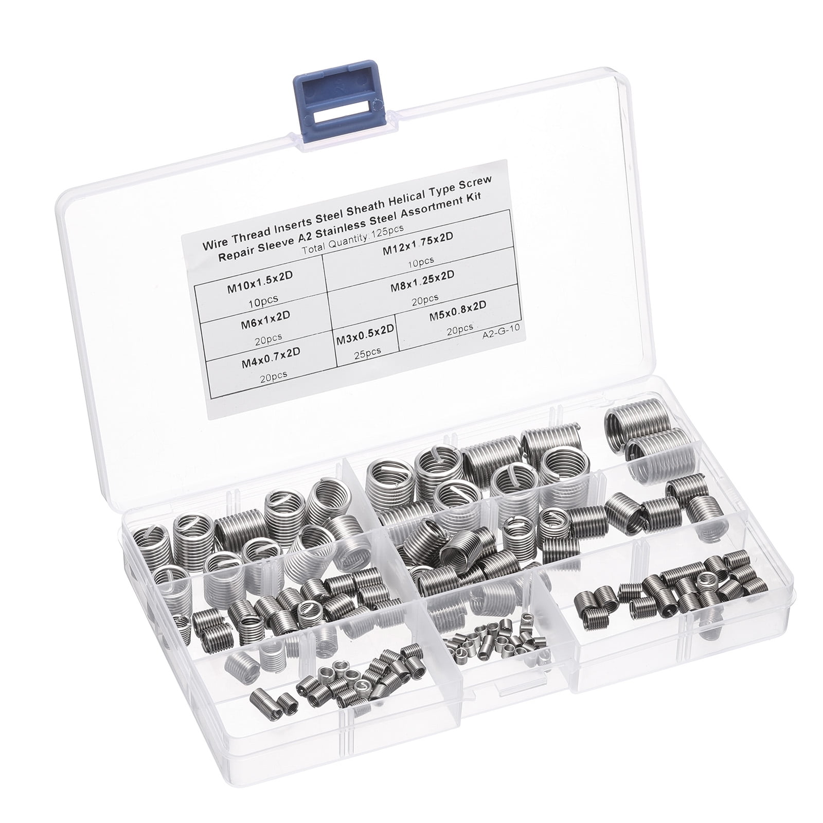 Uxcell 125pcs Wire Thread Insert Kit M3-M12 (2D) Metric 304 Stainless ...