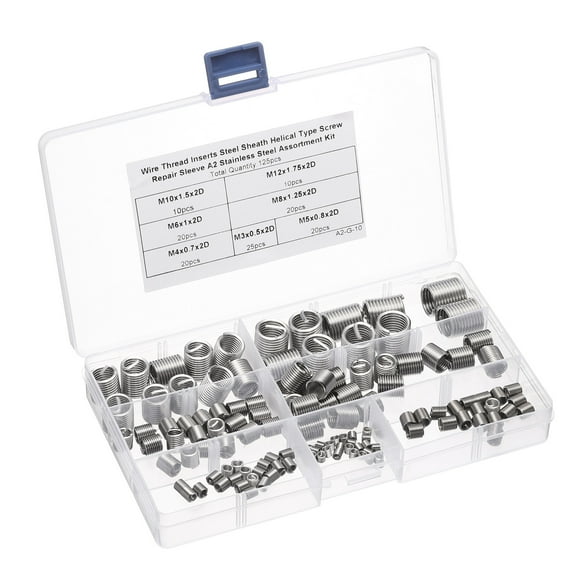 Uxcell 125pcs Wire Thread Insert Kit M3-M12 (2D) Metric 304 Stainless ...