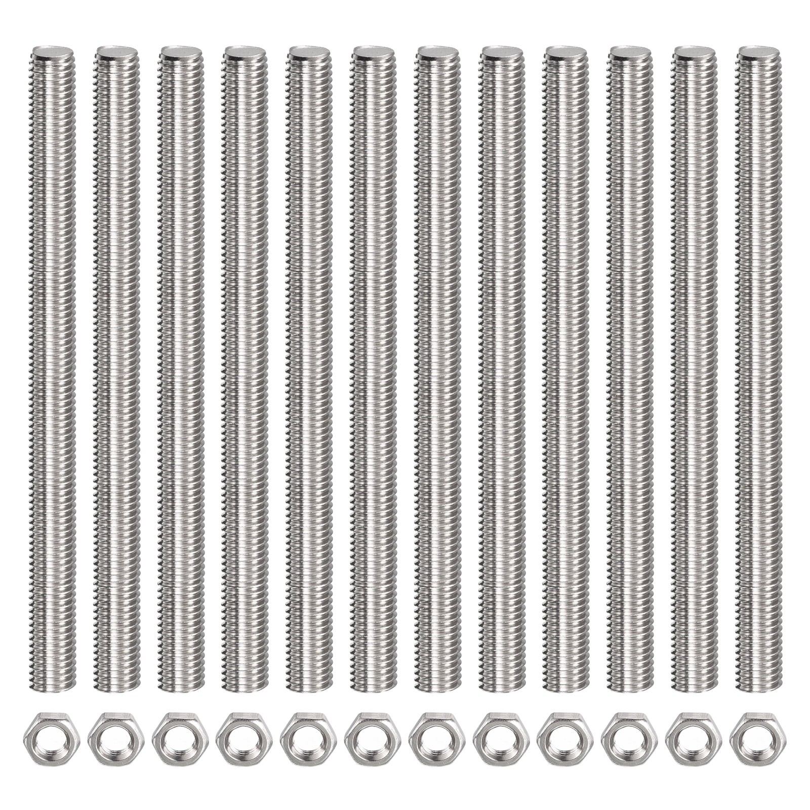 Uxcell 12Pack M12 x 350mm Fully Threaded Rod w 12Pack Hex Nuts, 1.75mm ...