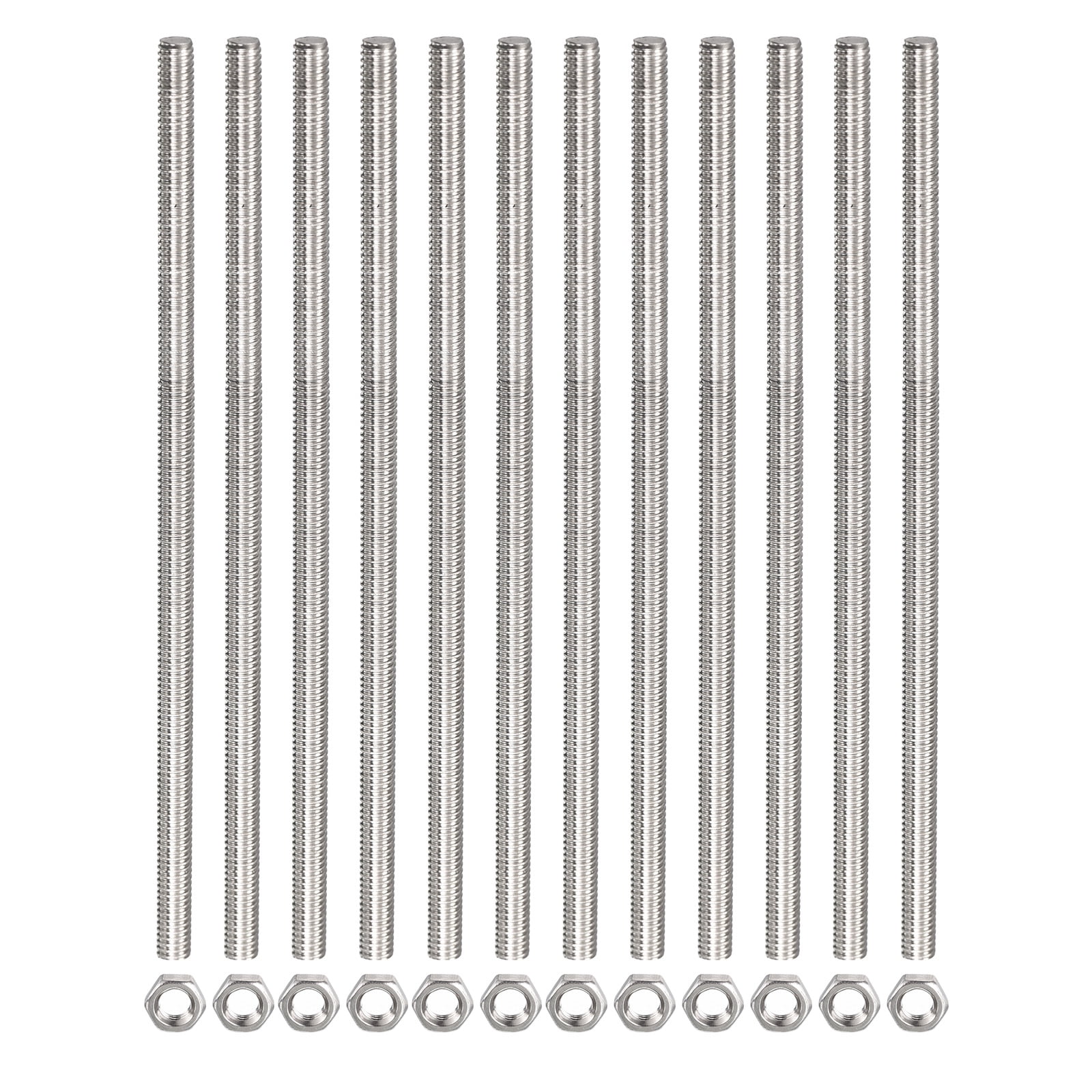 Uxcell 12Pack M4 x 200mm Fully Threaded Rod w 12Pack Hex Nuts, 0.7mm ...