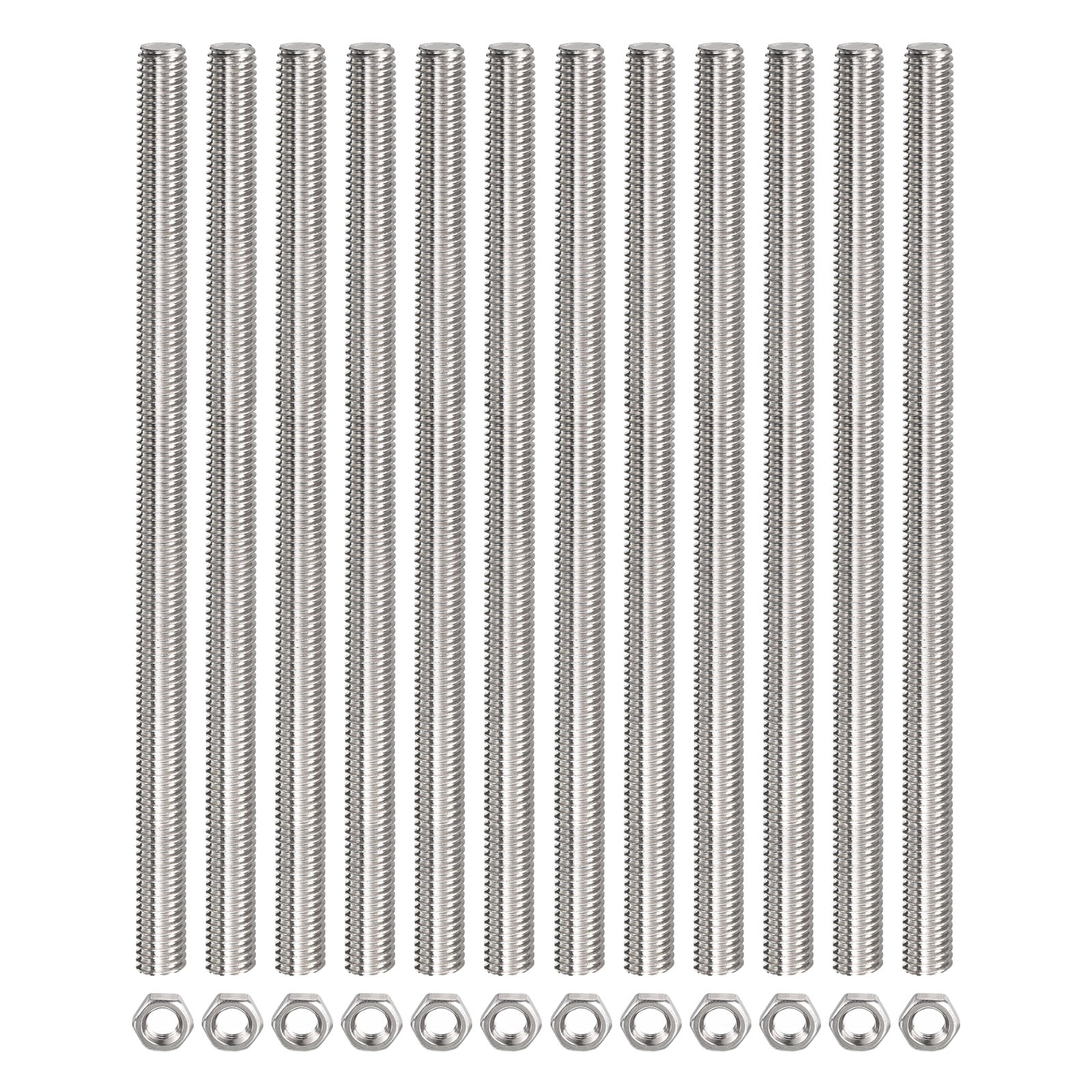 Uxcell 12Pack M8 x 250mm Fully Threaded Rod w 12Pack Hex Nuts, 1.25mm ...
