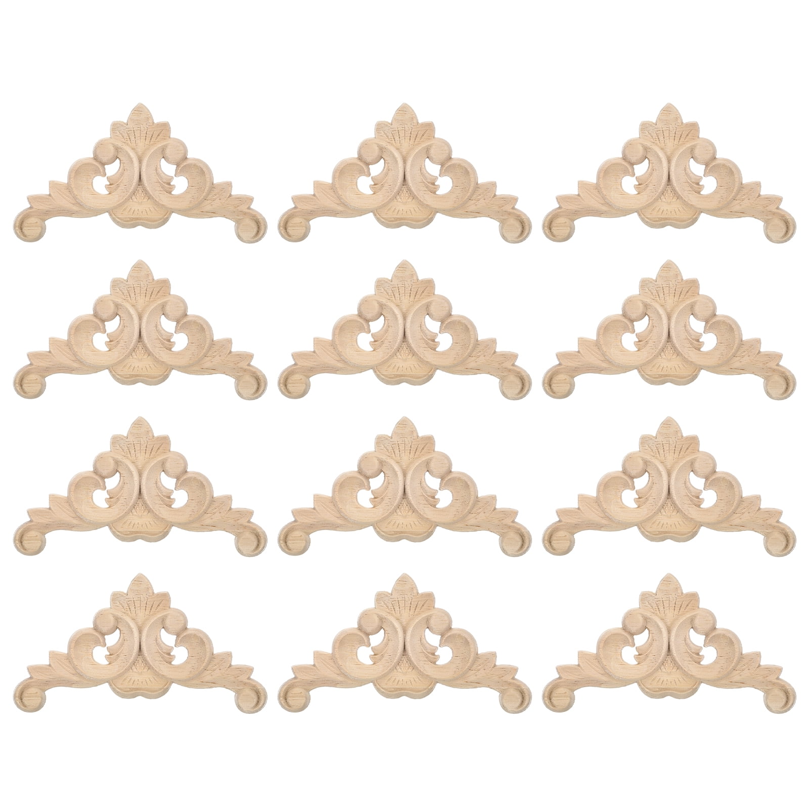 Uxcell 12Pack Wood Carved Appliques Unpainted Decorative Corner Flower ...
