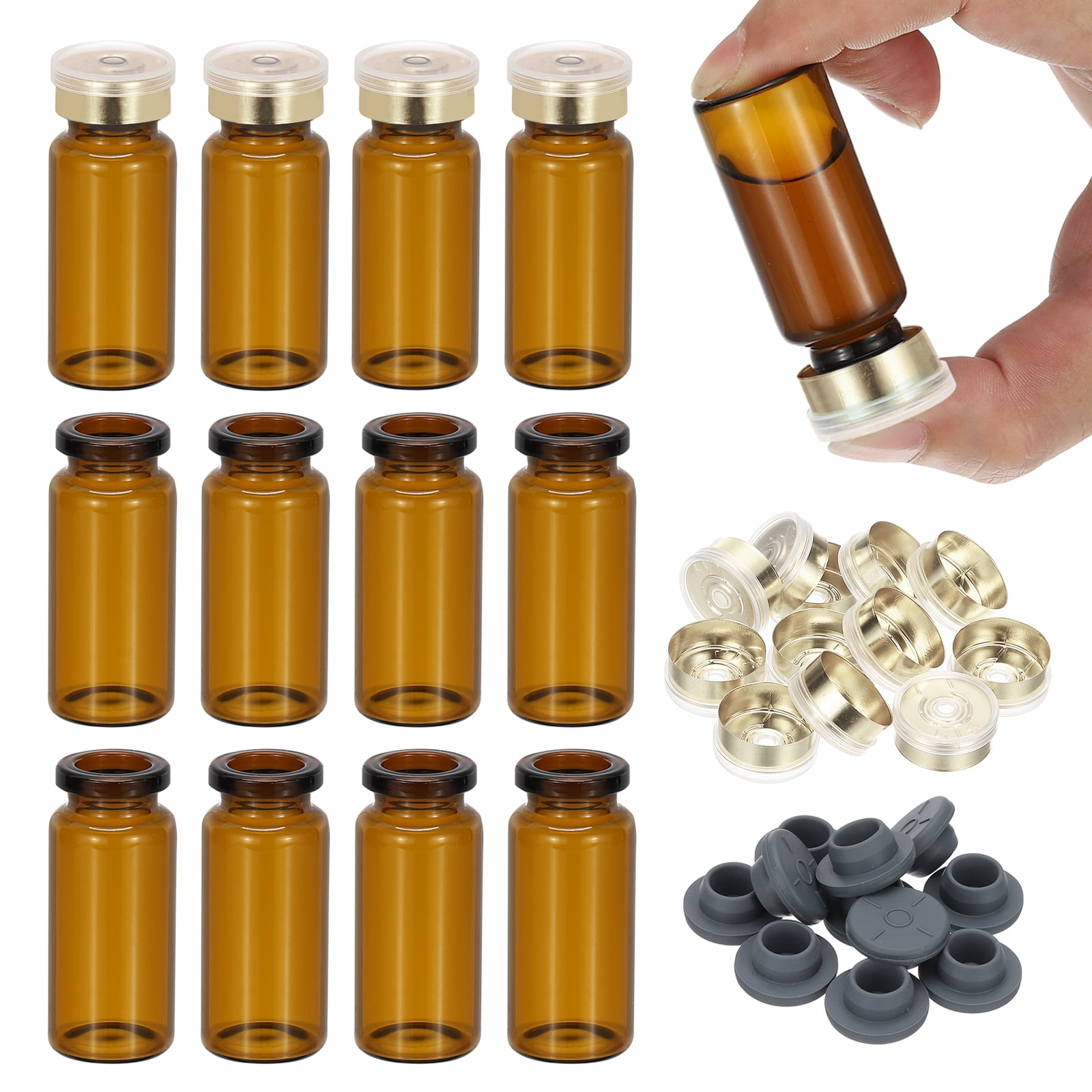 Uxcell 12Pcs 10ml Amber Borosilicate Glass Sample Vials for Lab Solid ...