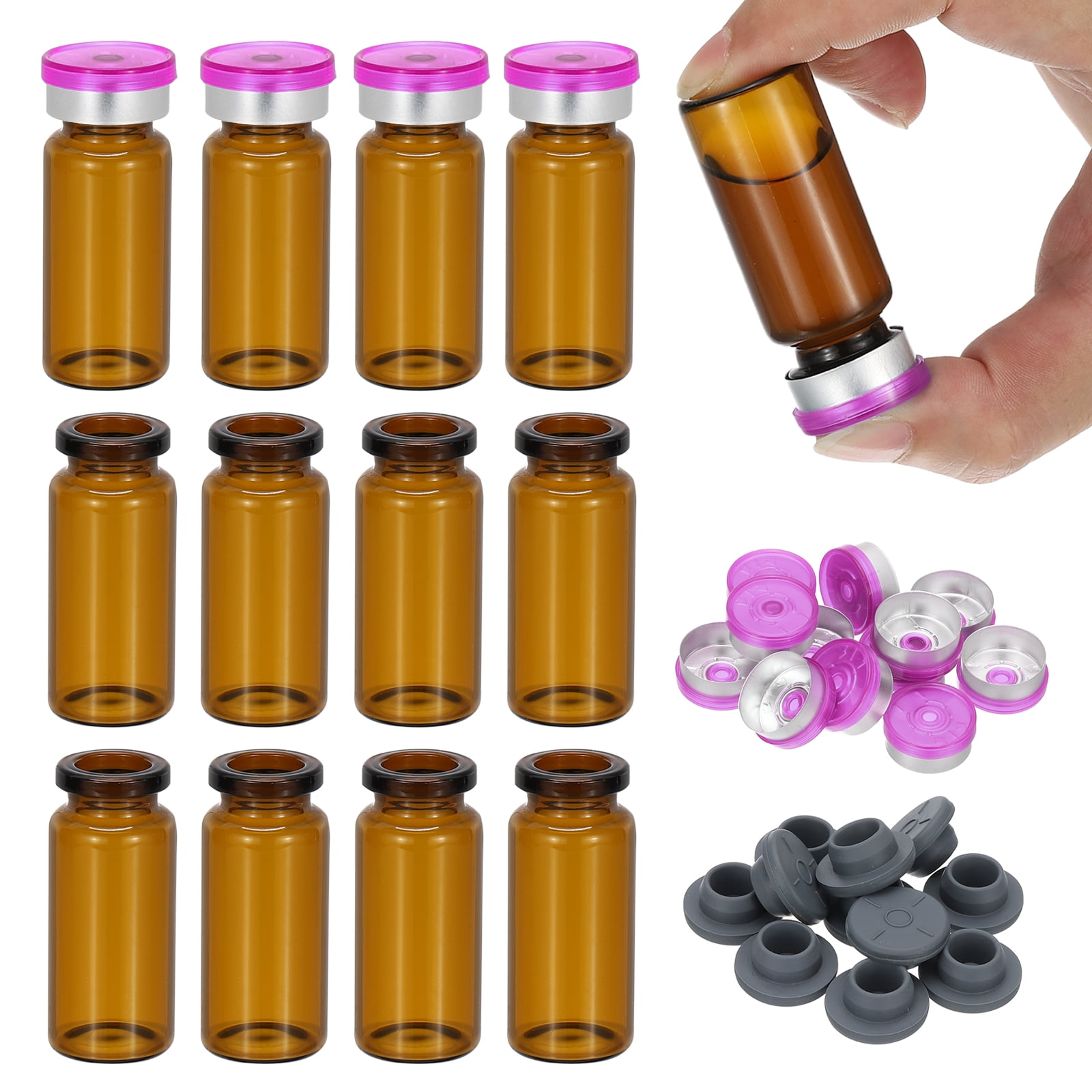 Uxcell 12Pcs 10ml Amber Borosilicate Glass Sample Vials for Lab Solid ...