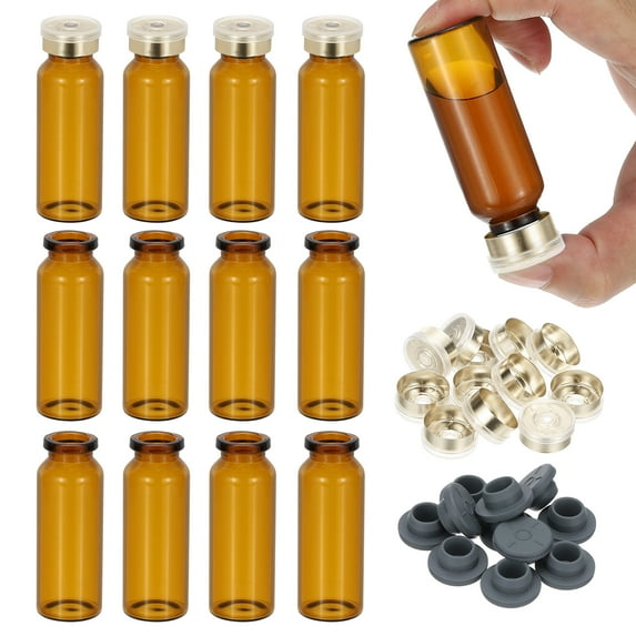 Uxcell 12Pcs 20ml Amber Borosilicate Glass Sample Vials for Lab Solid ...