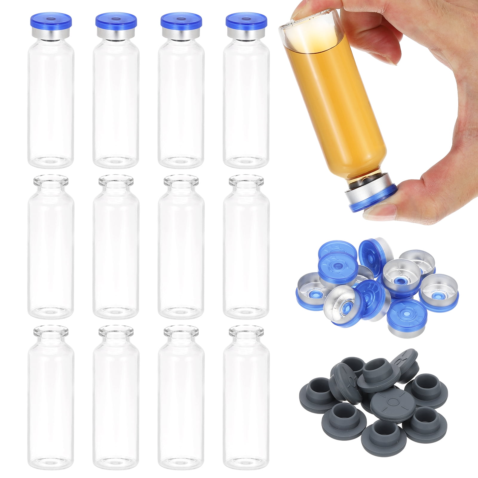 Uxcell 12Pcs 20ml Clear Borosilicate Glass Sample Vials for Lab Solid ...
