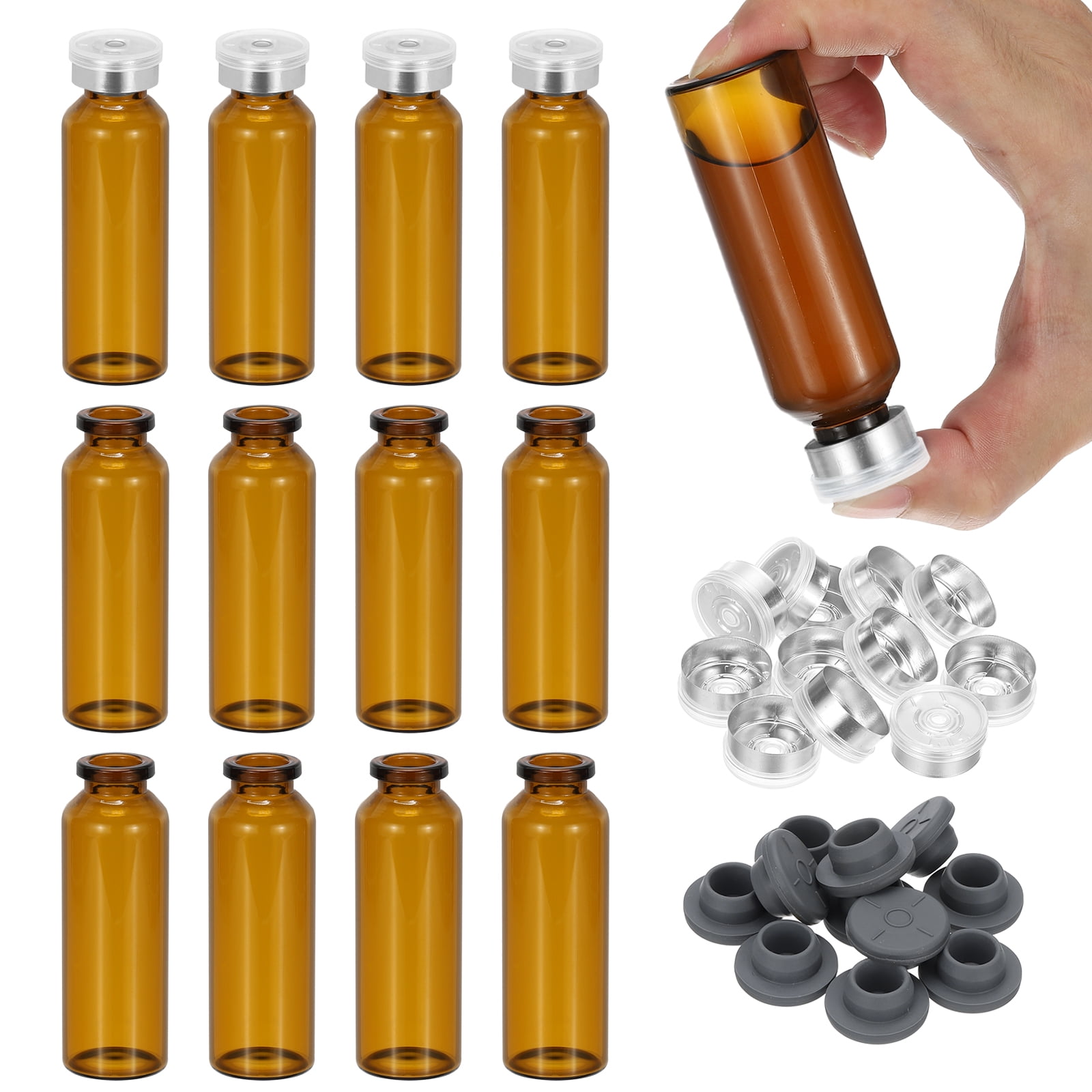 Uxcell 12Pcs 30ml Amber Borosilicate Glass Sample Vials for Lab Solid ...