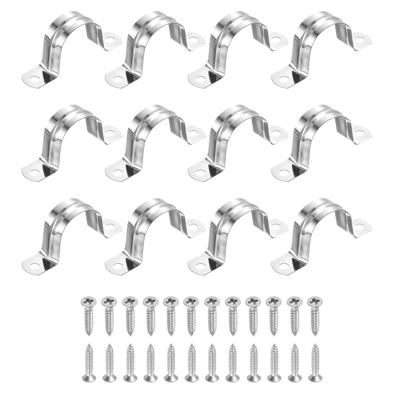 Uxcell 12Pcs 32mm(1-1/4")304 Stainless Steel Rigid Pipe Strap, Two Hole ...