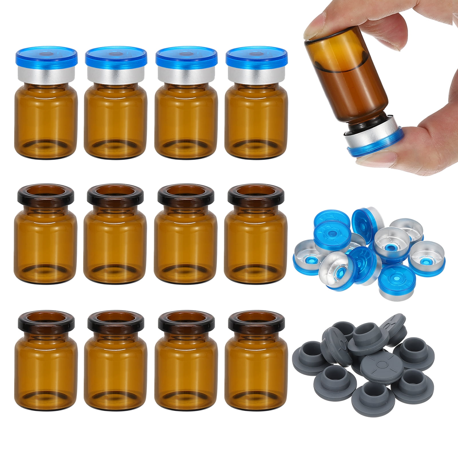 Uxcell 12Pcs 5ml Amber Borosilicate Glass Sample Vials for Lab Solid ...