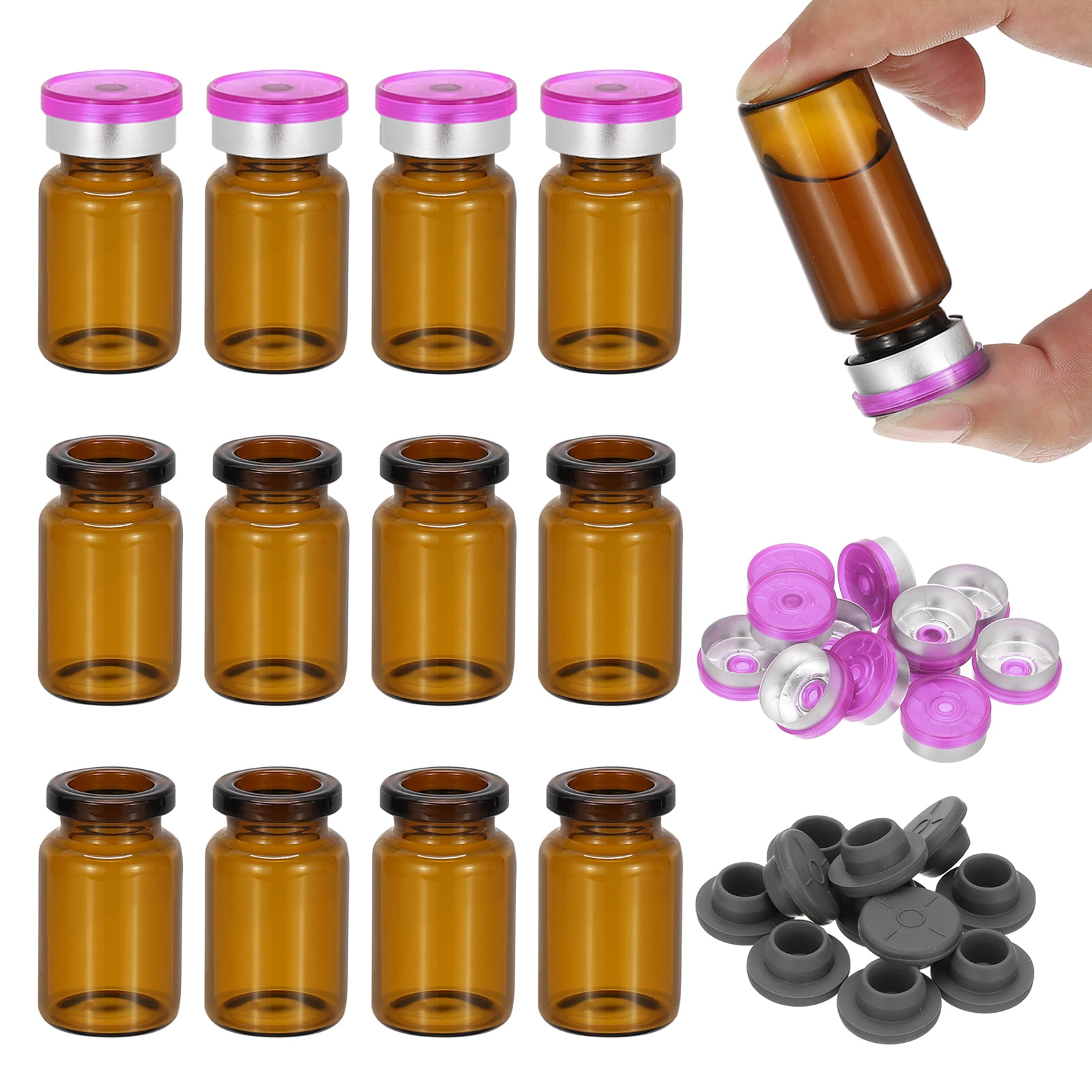 Uxcell 12Pcs 7ml Amber Borosilicate Glass Sample Vials for Lab Solid ...