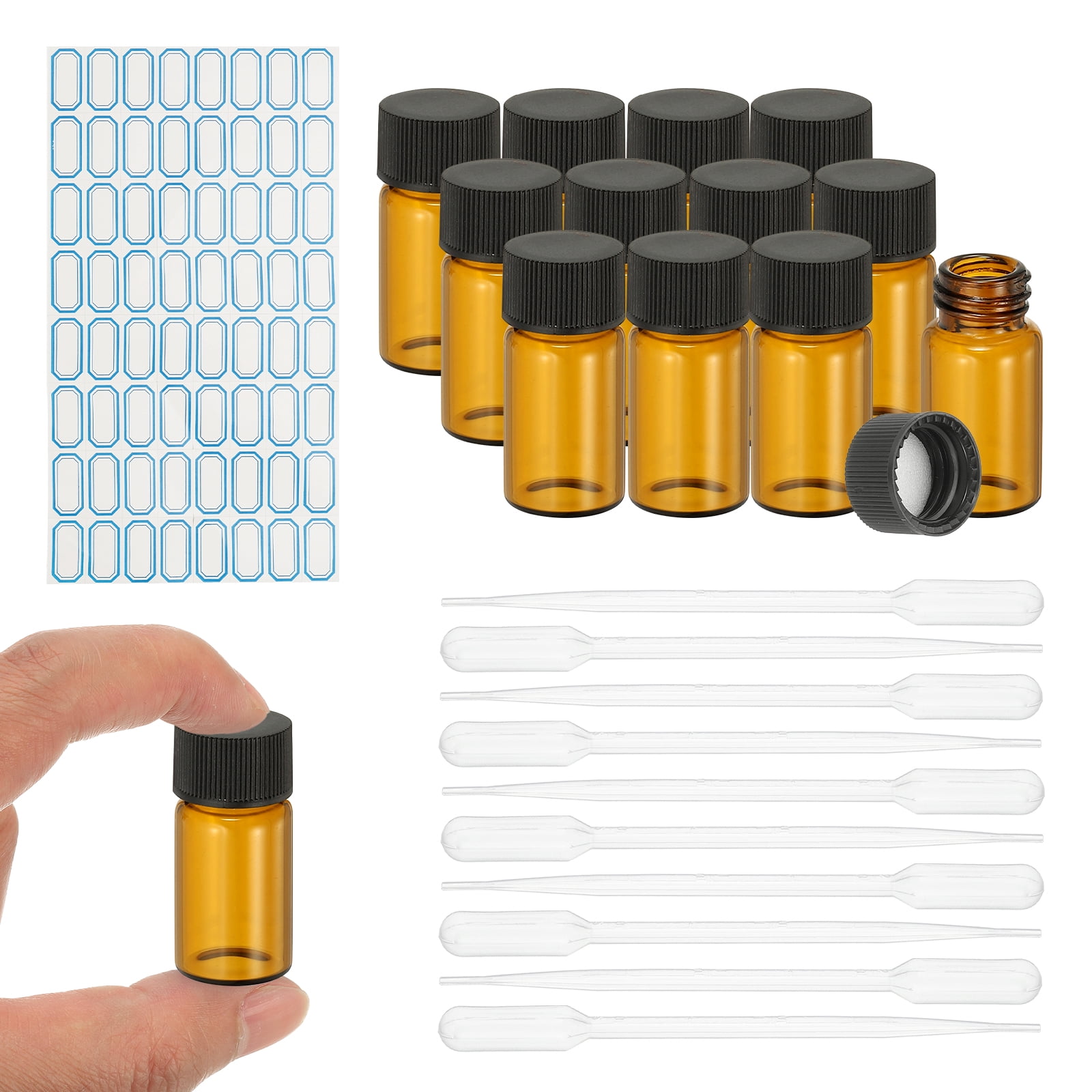 Uxcell 12Pcs Glass Sample Vials, 3ml Clear Brown Liquid Sample Vials ...