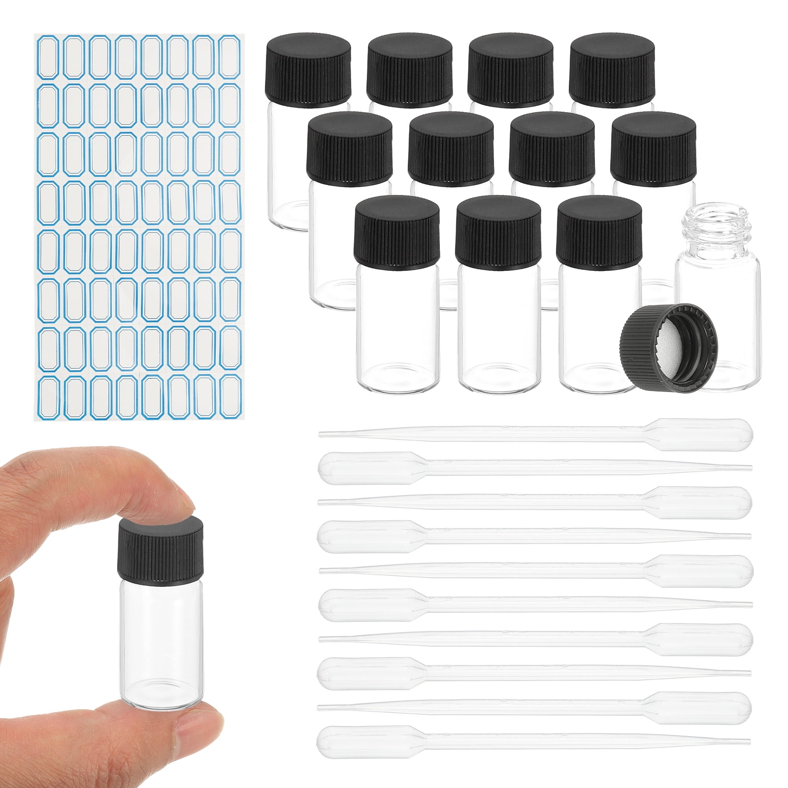Uxcell 12Pcs Glass Sample Vials, 3ml Clear Liquid Sample Vials Leak ...