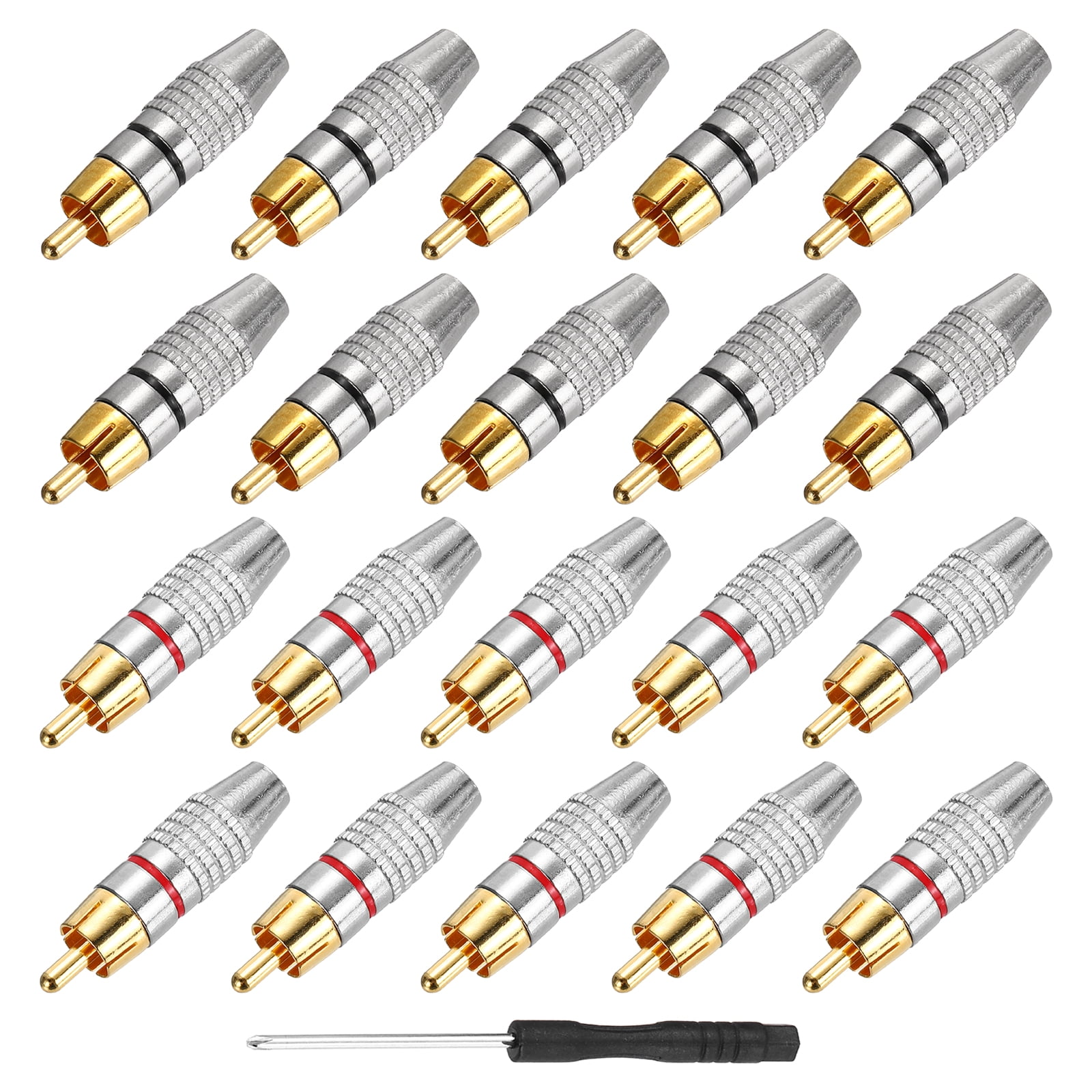 20Pcs RCA Cable Solderless Adapter, Audio/Video Speaker Wire Connectors RCA Male Plugs Silver ...