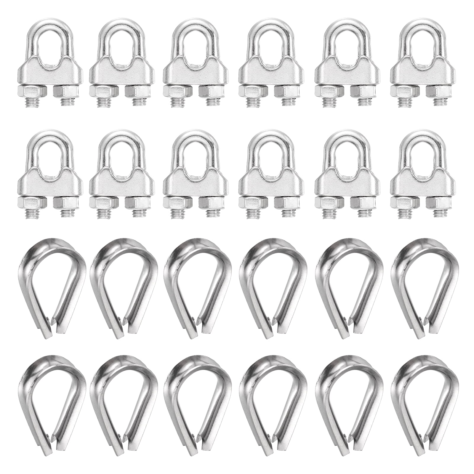 Uxcell 12Set Wire Rope Cable Clip Clamps 1/4 Inch M6 Small 304 Stainless Steel U Bolt Saddle ...