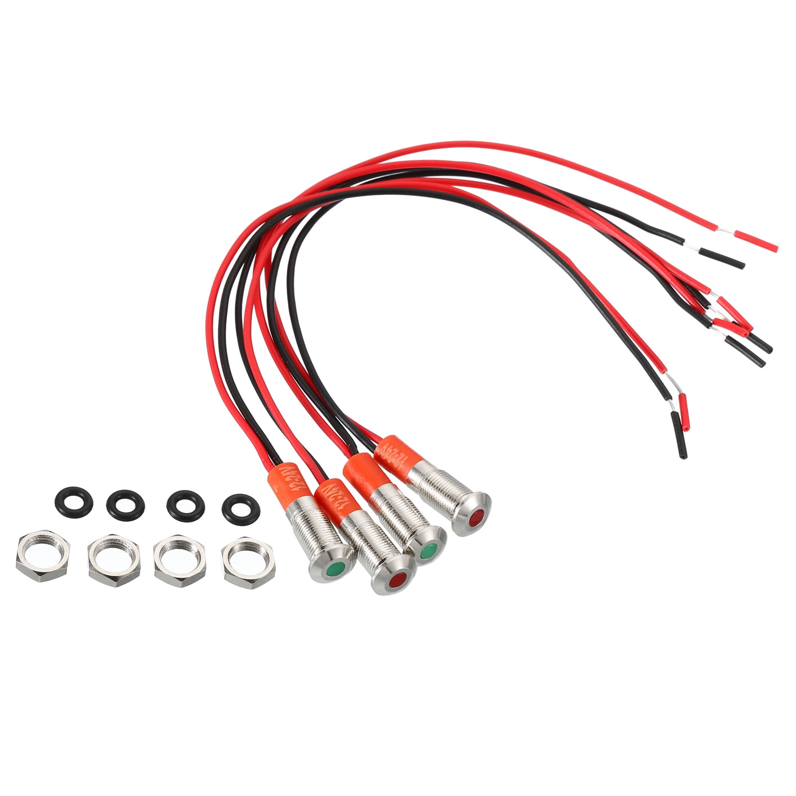 Uxcell 12V/24V 6mm Metal Indicator Lights Flush Panel Mount with Cable Red Green, 4 Pack ...