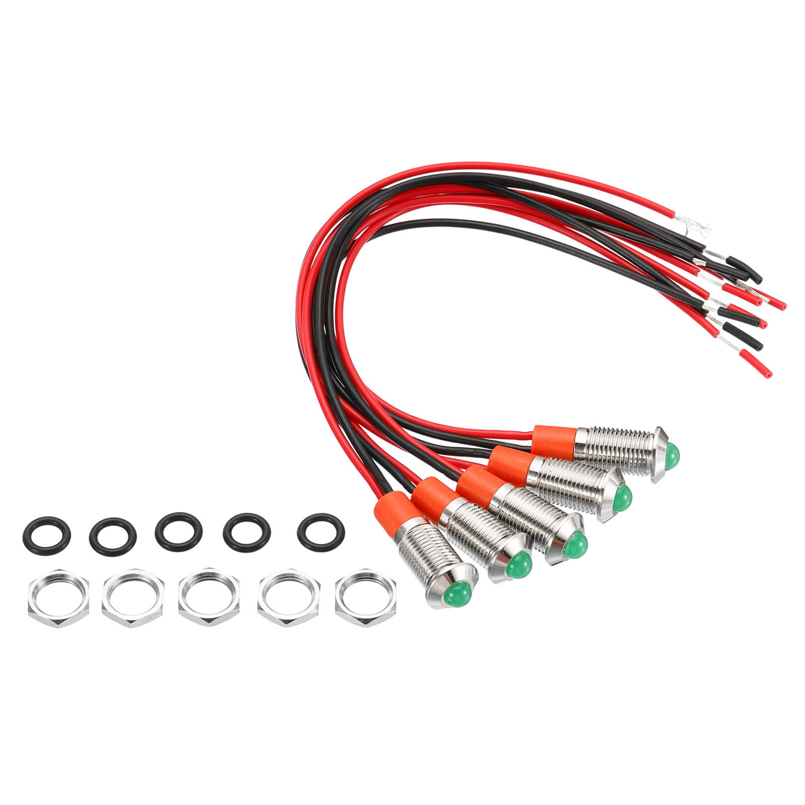 Uxcell 12V/24V 8mm Metal Green Indicator Lights Convex Head Panel LED ...