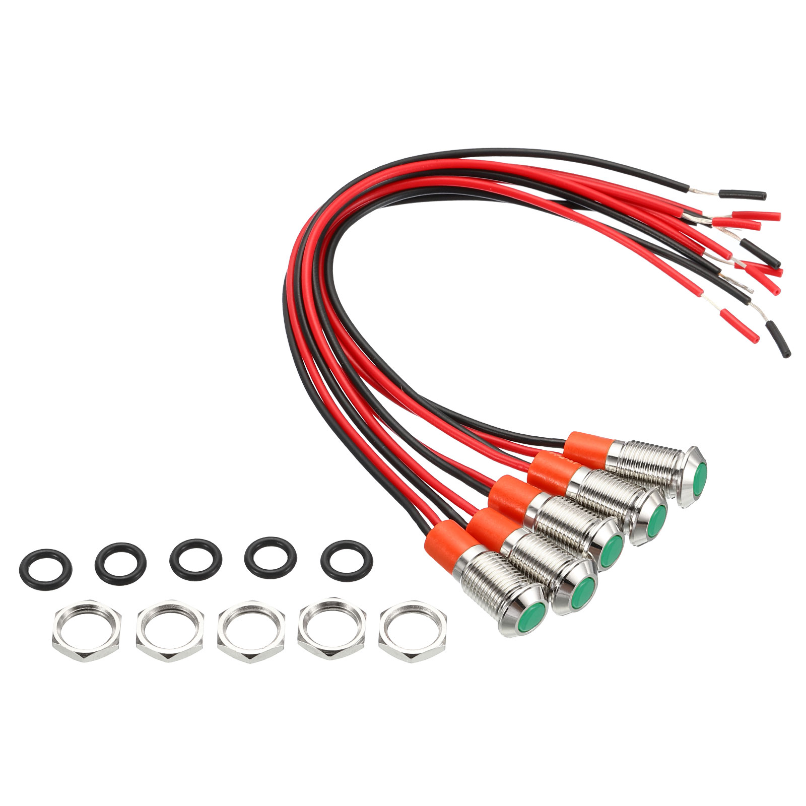 Uxcell 12V/24V 8mm Metal Green Indicator Lights Flush Panel LED Signal ...