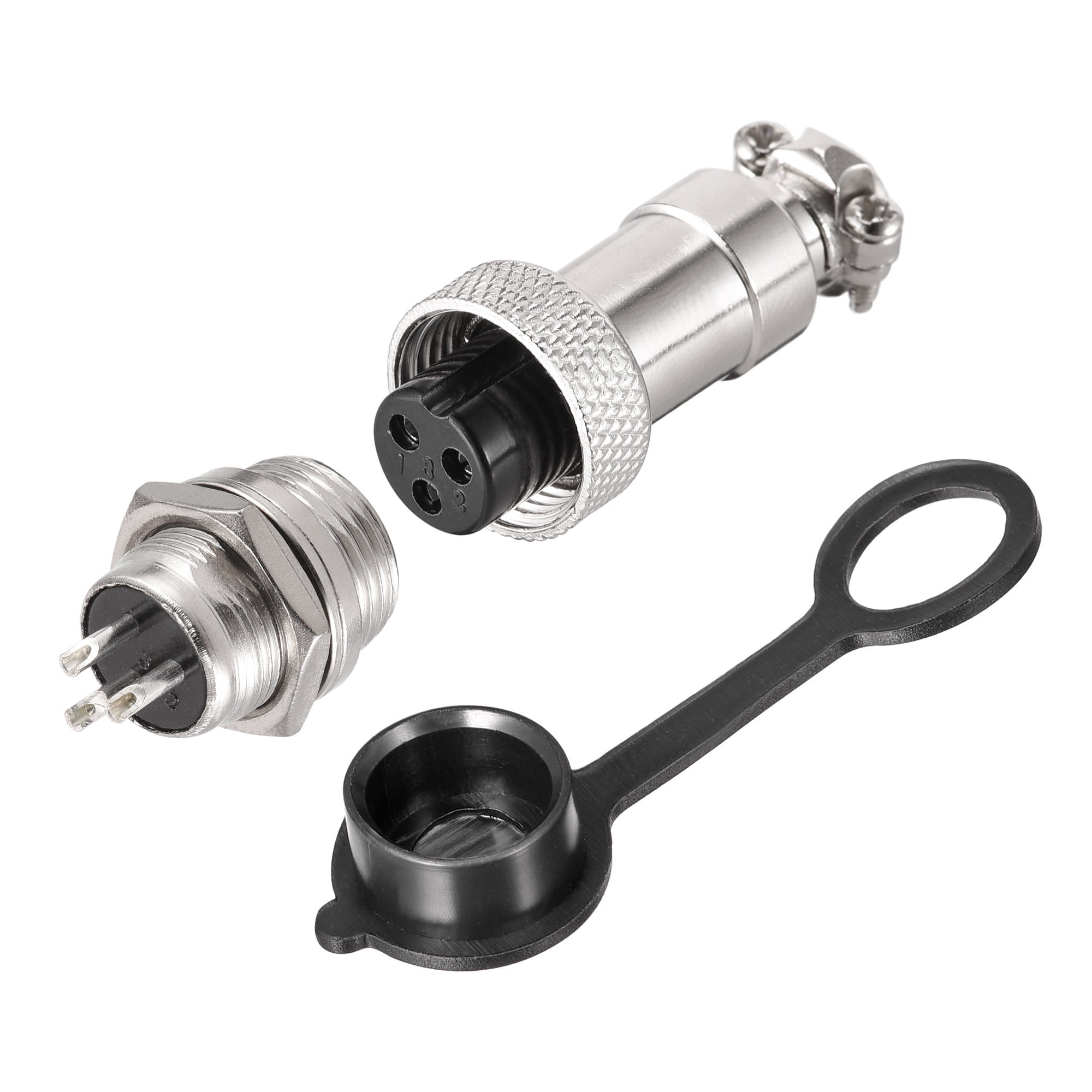 Uxcell 12mm 3 Terminals 5A 300V GX12 Aviation Connector with Plug Cover ...