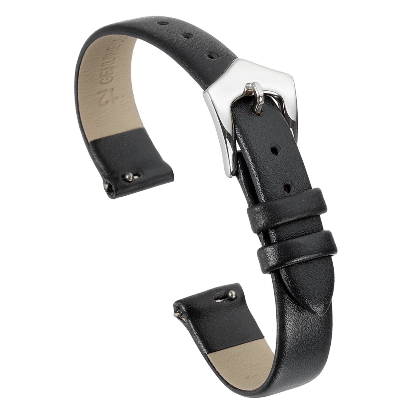Uxcell 12mm Black Genuine Leather Watch Bands with Silver Buckle for ...