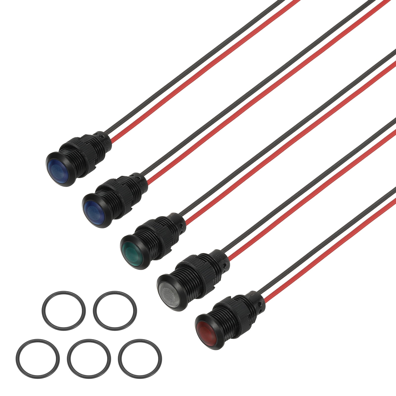 Uxcell 12mm Blue/Green/White/Red Signal Indicator Lights, 5 Pack AC/DC ...