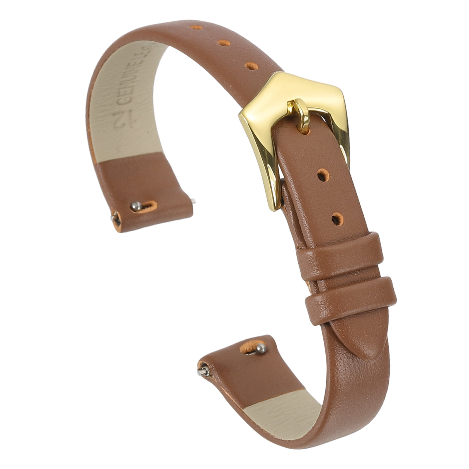 Uxcell 12mm Light Brown Genuine Leather Watch Bands with Gold Buckle ...