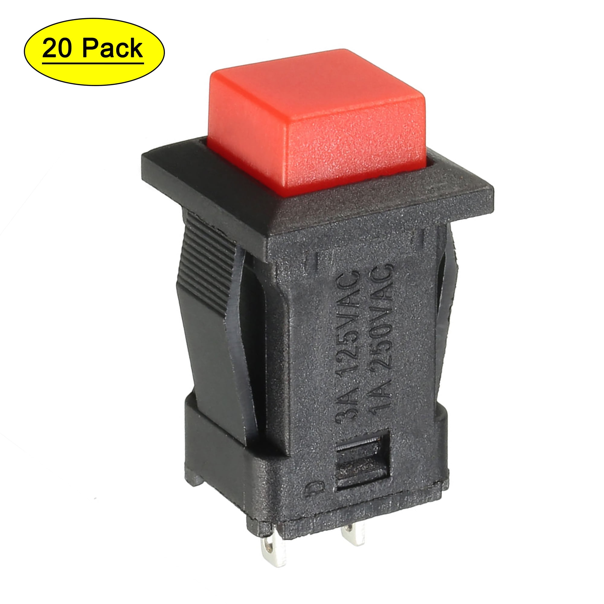 Uxcell 12mm Mounting Hole Red Square Latching Push Button Switch SPST ...