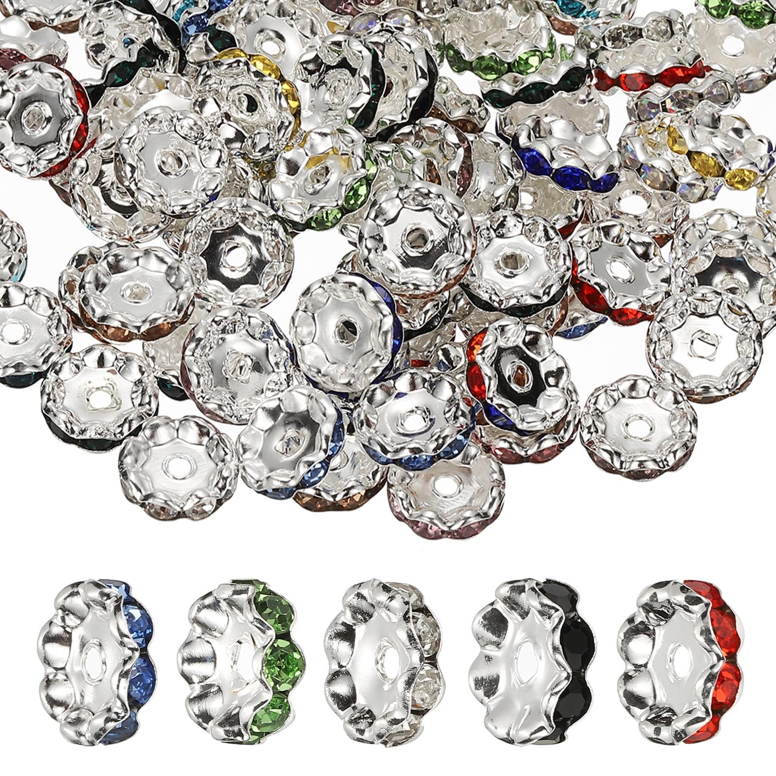 Uxcell 12mm Wavy Rhinestone Spacer Beads, 100 Pack Loose Beadable, Multicolor - Walmart.com