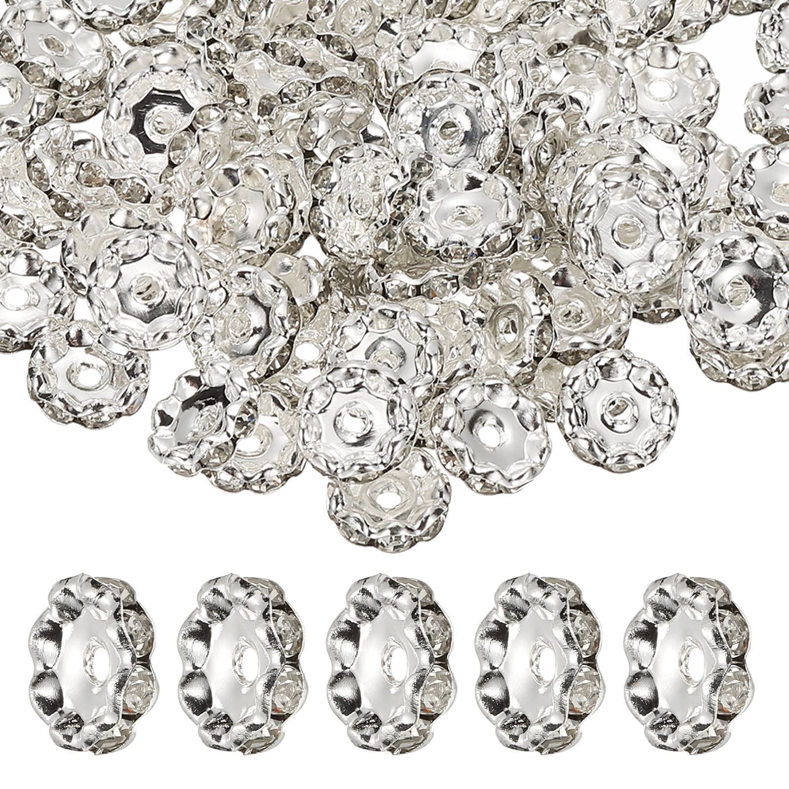 Uxcell 12mm Wavy Rhinestone Spacer Beads, 100 Pack Loose Beadable ...
