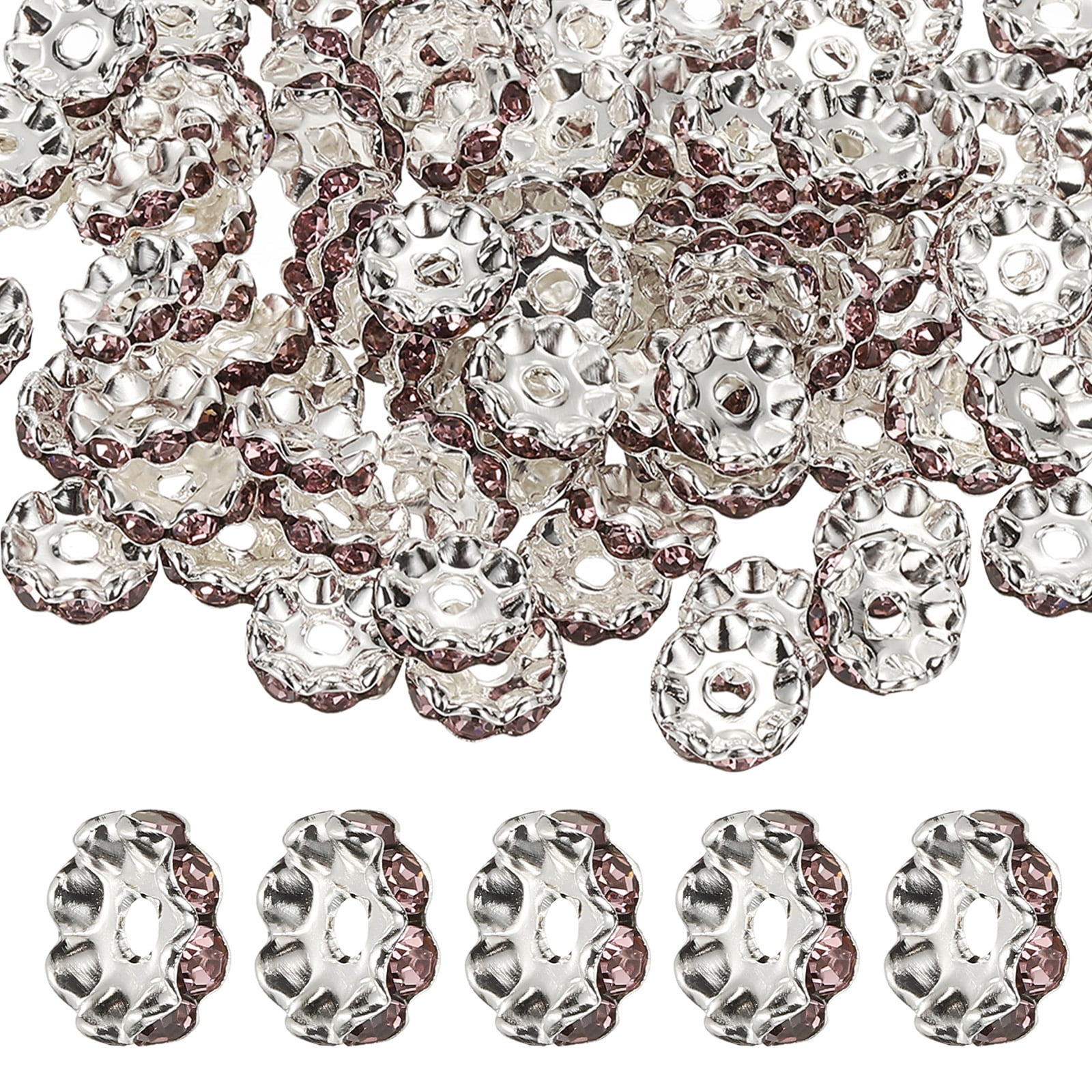 Uxcell 12mm Wavy Rhinestone Spacer Beads, 200 Pack Loose Beadable ...