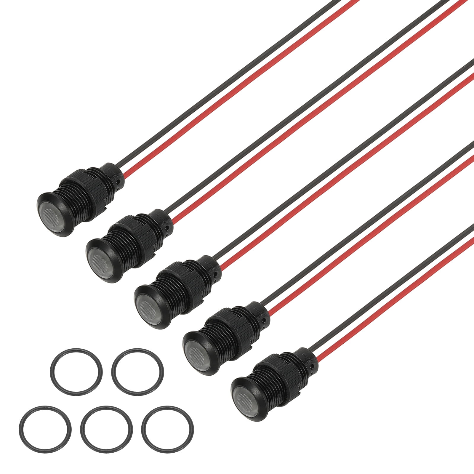 Uxcell 12mm White Signal Indicator Lights, 5 Pack AC/DC 110-220V, Black ...