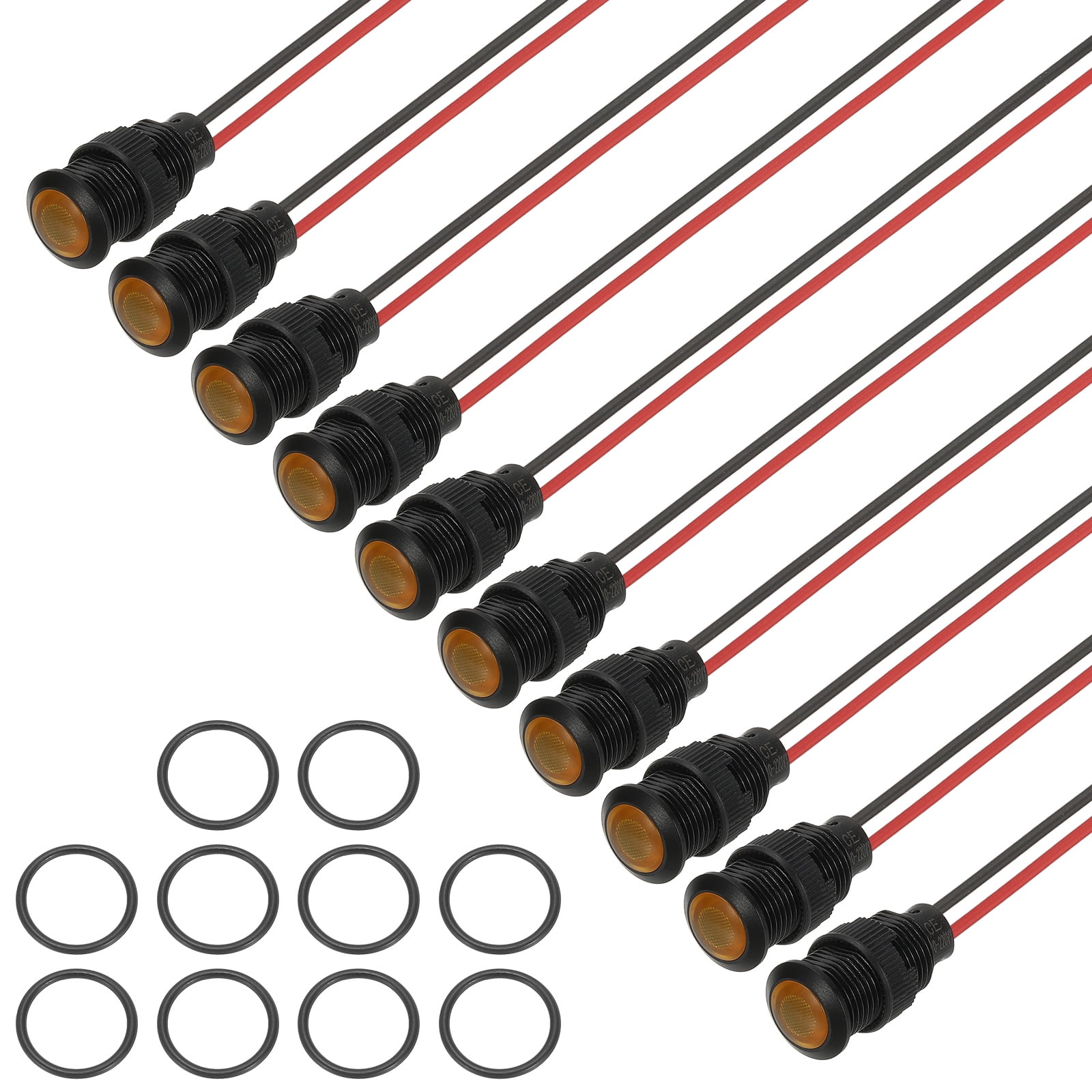 Uxcell 12mm Yellow Signal Indicator Lights, 10 Pack AC/DC 110-220V ...