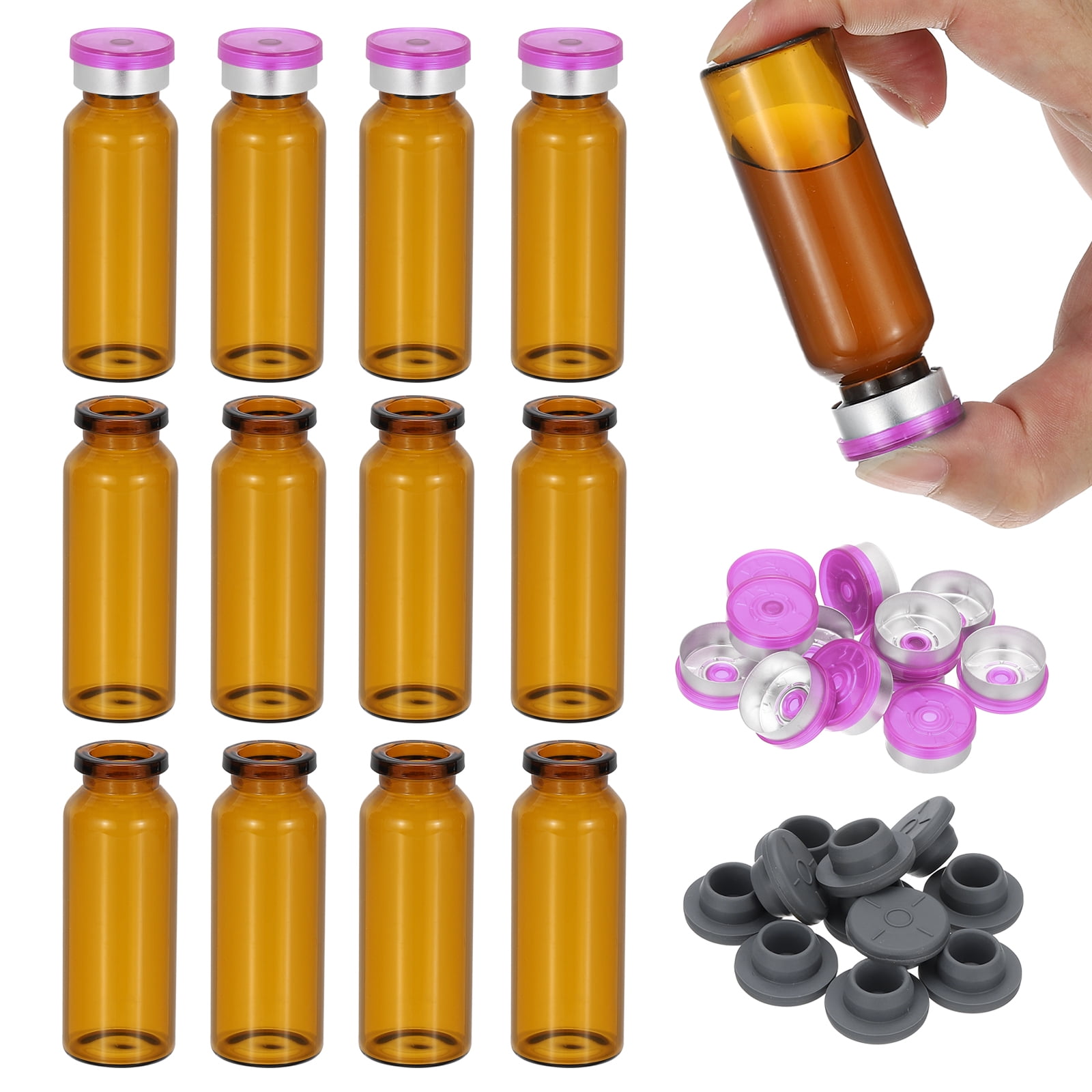 Uxcell 12pcs 20ml Amber Borosilicate Glass Sample Vials for Lab Solid ...