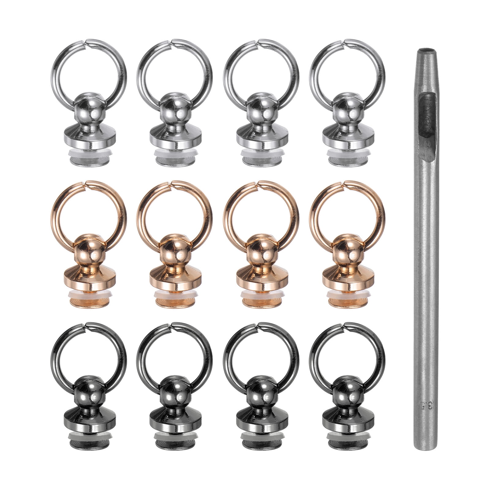 Uxcell 12pcs Brass Studs Rivets 8mm Metal D-Ring Button Rivets with 3 ...