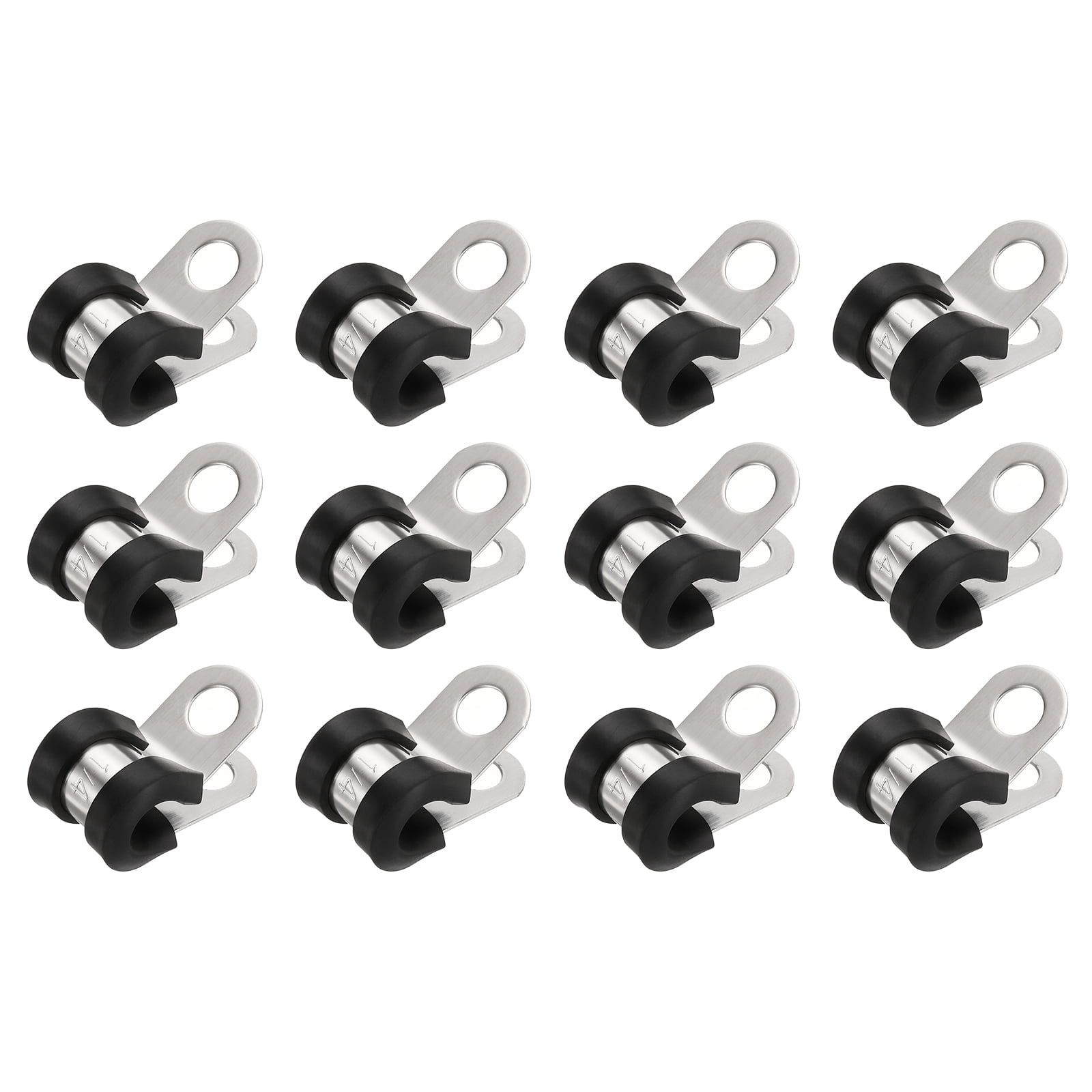 Uxcell 12pcs Stainless Steel Cable Clamps 1/4 Inch Rubber Cushioned ...
