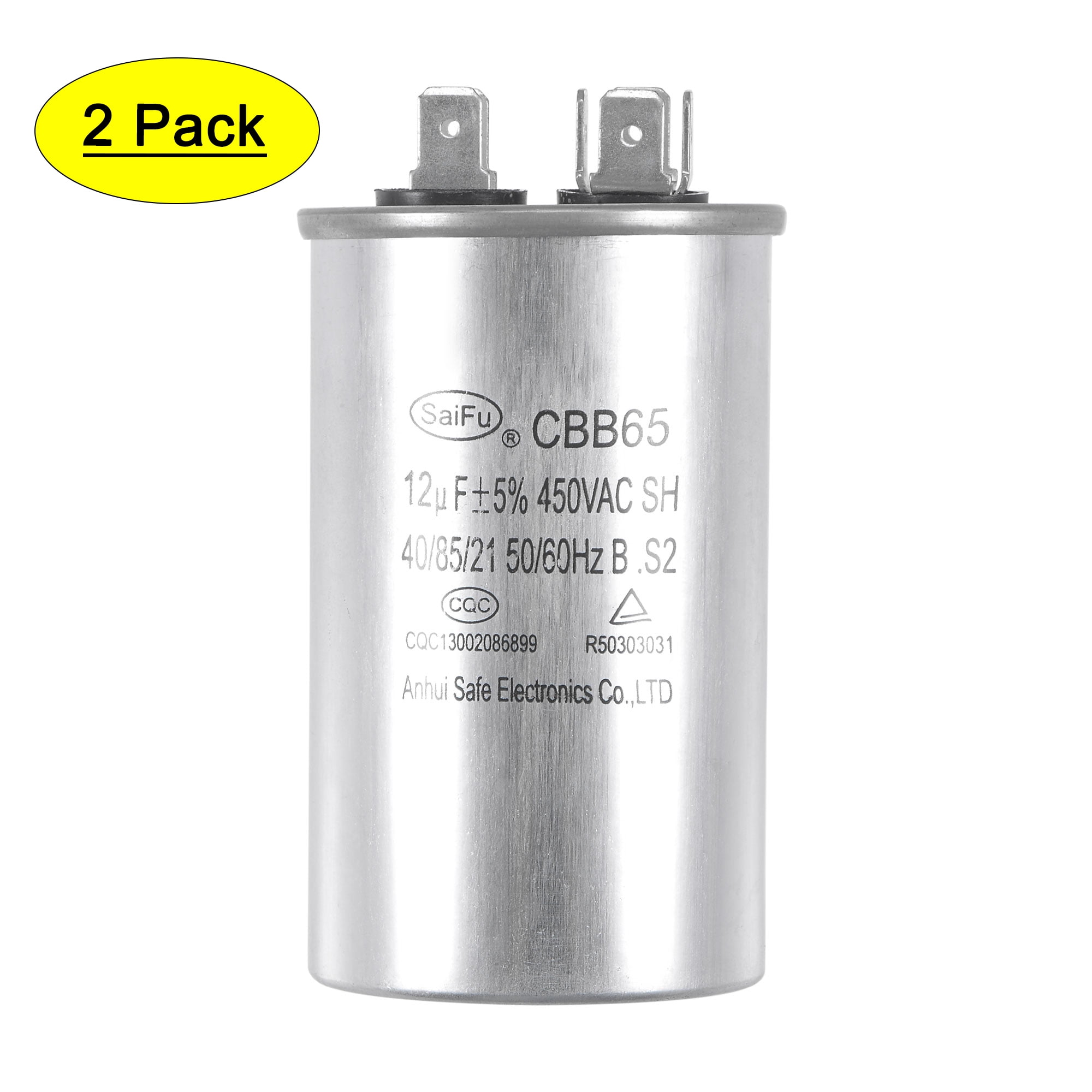 Uxcell 12uF 450V AC Aluminum Case with Terminal Round CBB65 Run Capacitor 2 Pack - Walmart.com