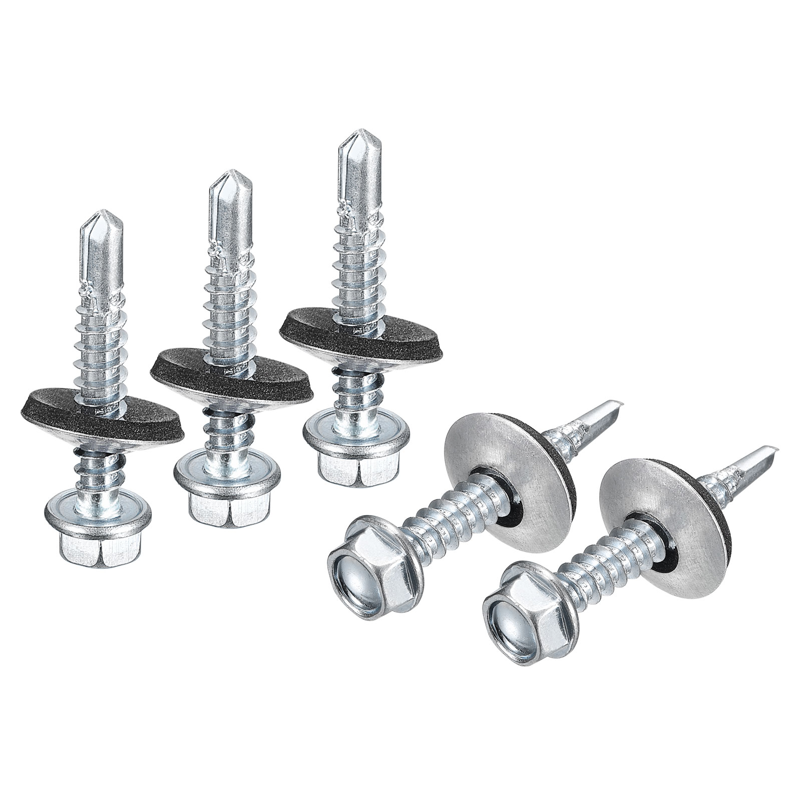 Uxcell #12x1-1/4" Self Drilling Screws with Rubber Washer, 100Pcs Zinc Plated Finish Hex Head ...