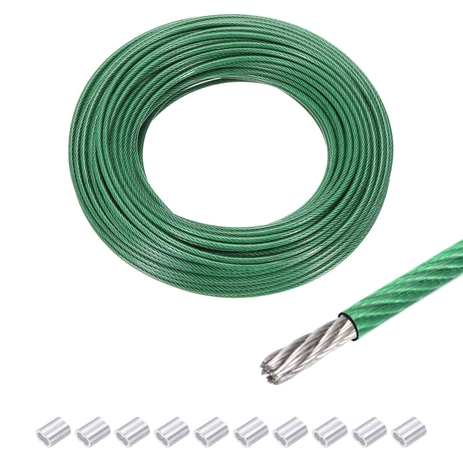 Uxcell 131Ft Wire Rope 304 Stainless Steel Cable 1/8" Vinyl Coated with ...