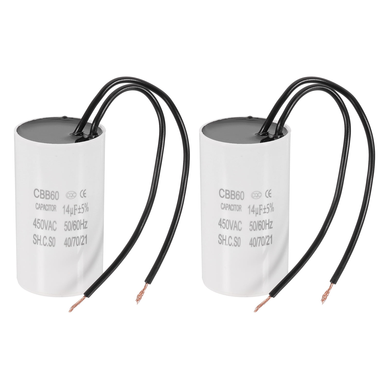 Uxcell 14uF CBB60 Running Capacitor, 2 Pcs Run Capacitor with 2 Wires ...