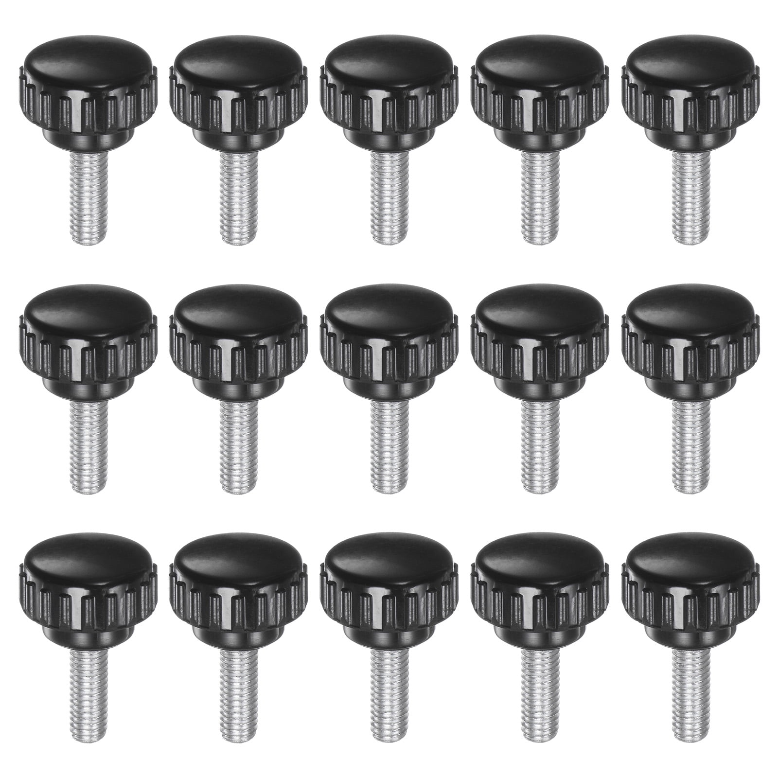 Uxcell 15 Pack M6 x 15mm Male Thread 20mm Knurled Grip Clamping Knobs Handle Thumb Screw Black ...