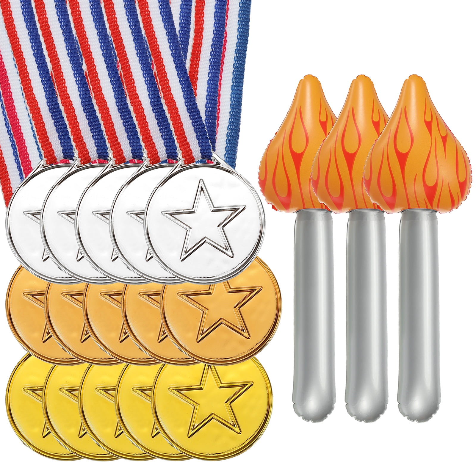 Uxcell 15 Pcs 1.5" Plastic Gold Silver Bronze Medals with Star & 3 Pcs ...