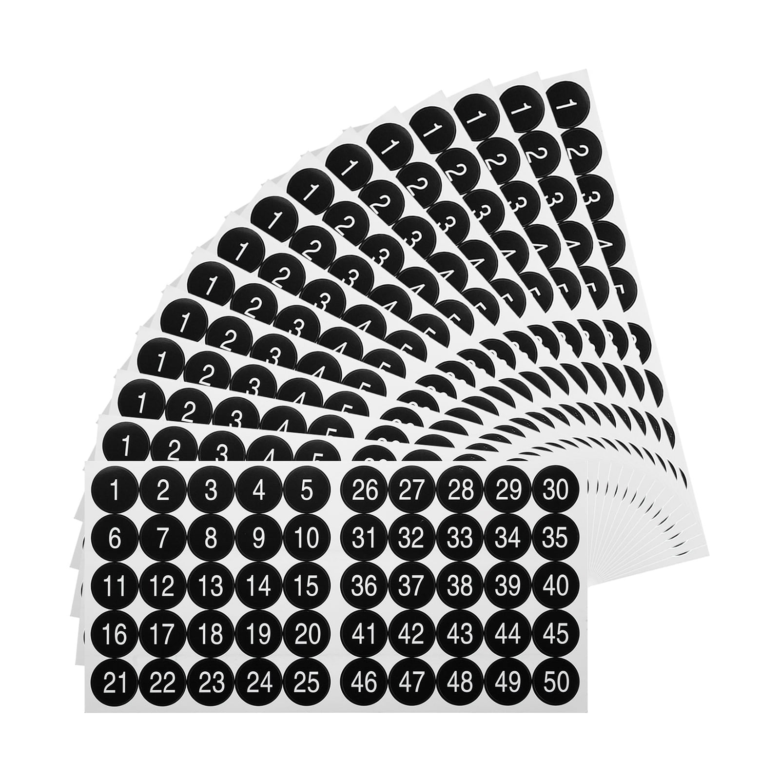 Uxcell 15 Sheets Round Number Stickers, 1-50 Consecutive Number Label, Black(1.5" Each ...