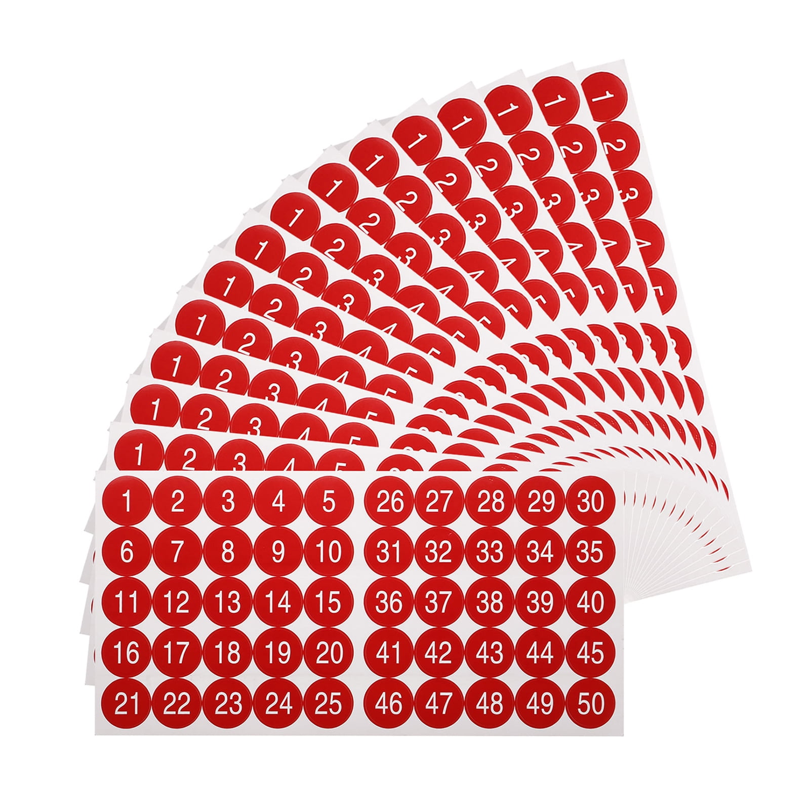 Uxcell 15 Sheets Round Number Stickers, 1-50 Consecutive Number Label, Red(1.5" Each) - Walmart.com