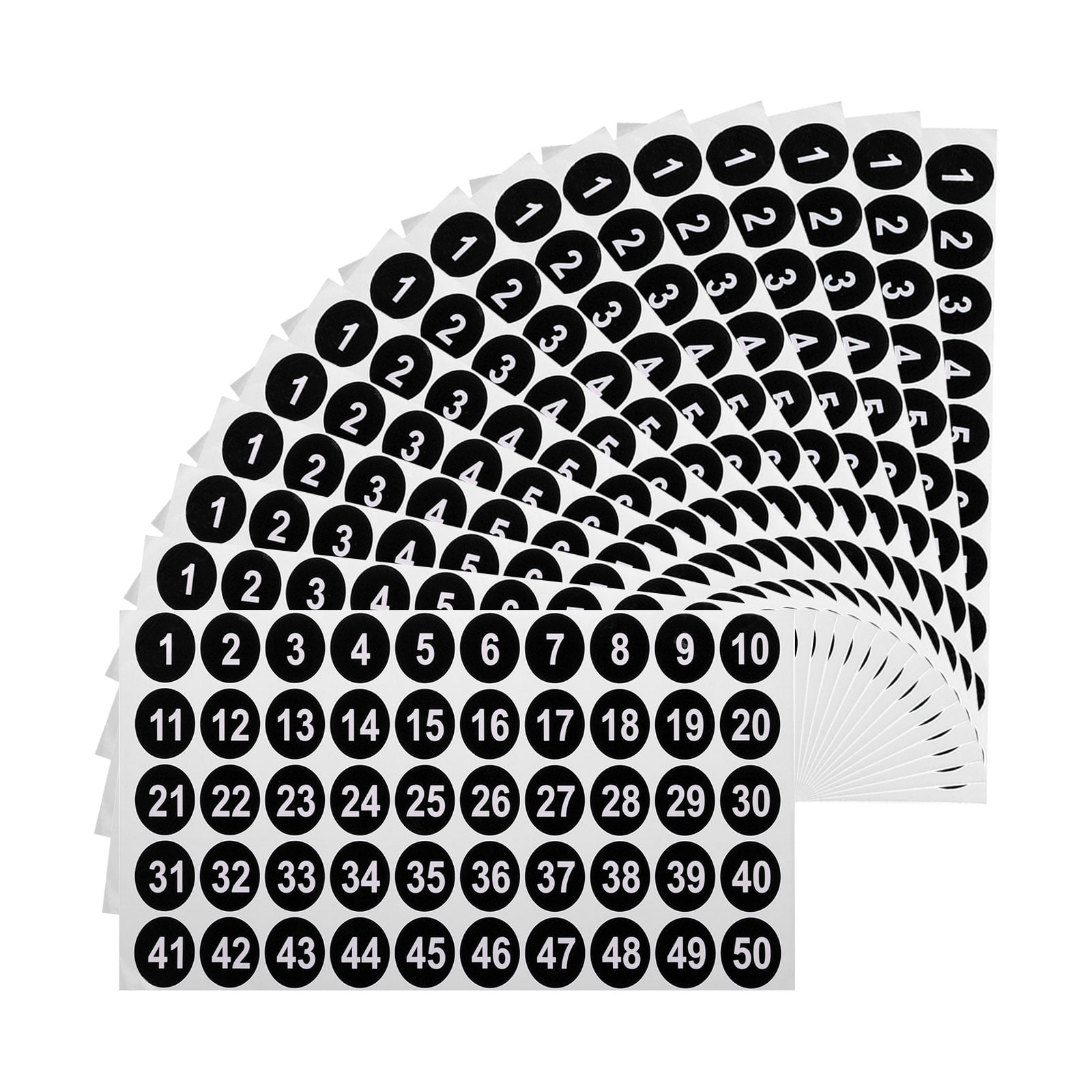 Uxcell 15 Sheets Round Number Stickers, 1-50 Consecutive Number Labels, Black(1" Each) - Walmart.com