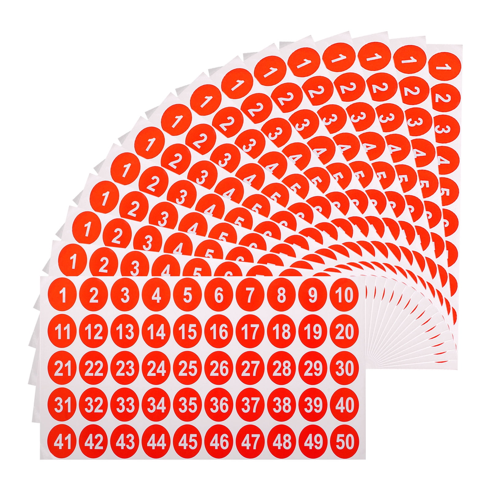Uxcell 15 Sheets Round Number Stickers, 1-50 Consecutive Number Labels, Red(1" Each) - Walmart.com