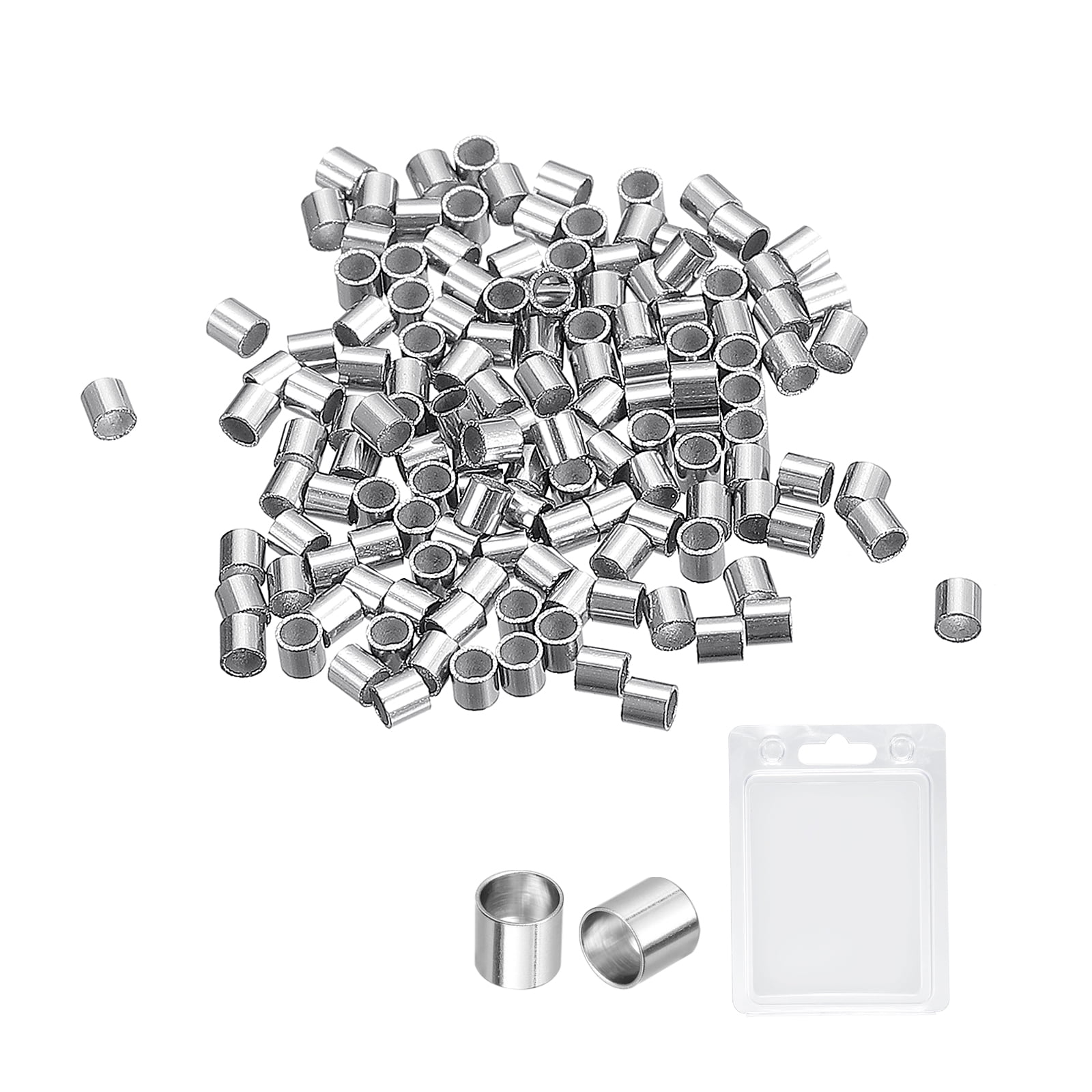 Uxcell 150 Pack 1.5x1.5mm Crimp Tube Beads Making Crimp End Spacer Bead ...