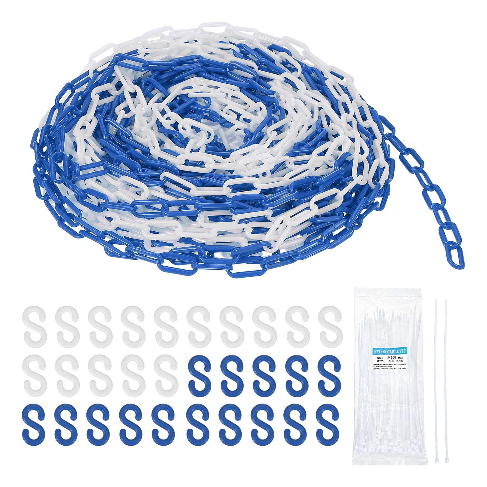 Uxcell 150ft Plastic Chain Safety Chain with Zip Ties and S-Hooks Blue ...