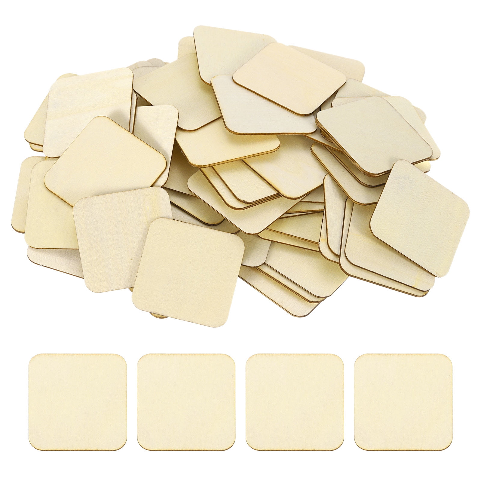 Uxcell 150Pack 50mm(2inch) Unfinished Wooden Circles Blank Square Wood ...