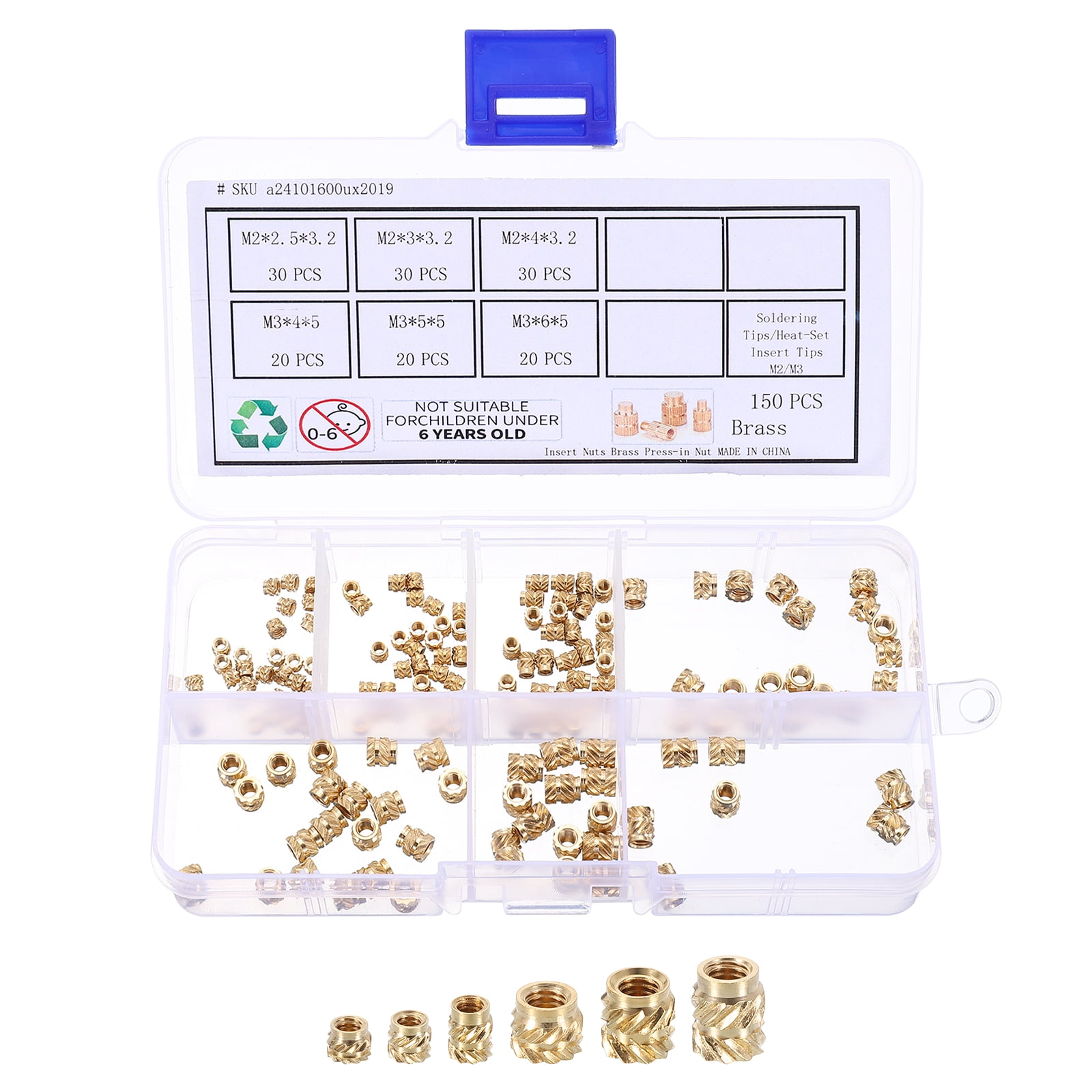 Uxcell 150pcs M2 M3 Metric Threaded Inserts Brass Heat Set Insert ...